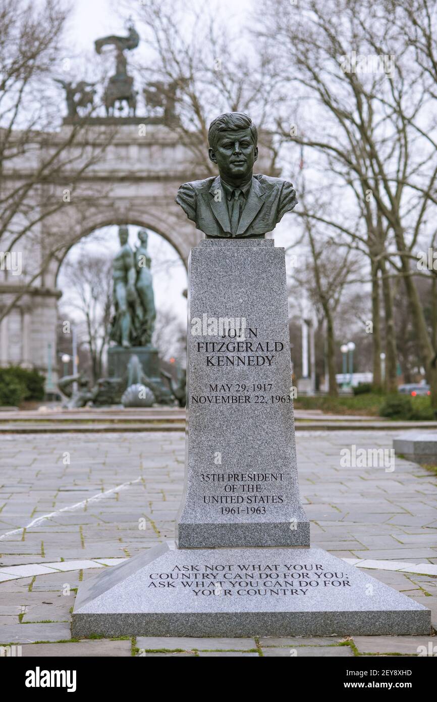 John F. Kennedy Memorial at Grand Army Plaza in Brooklyn in New York ...