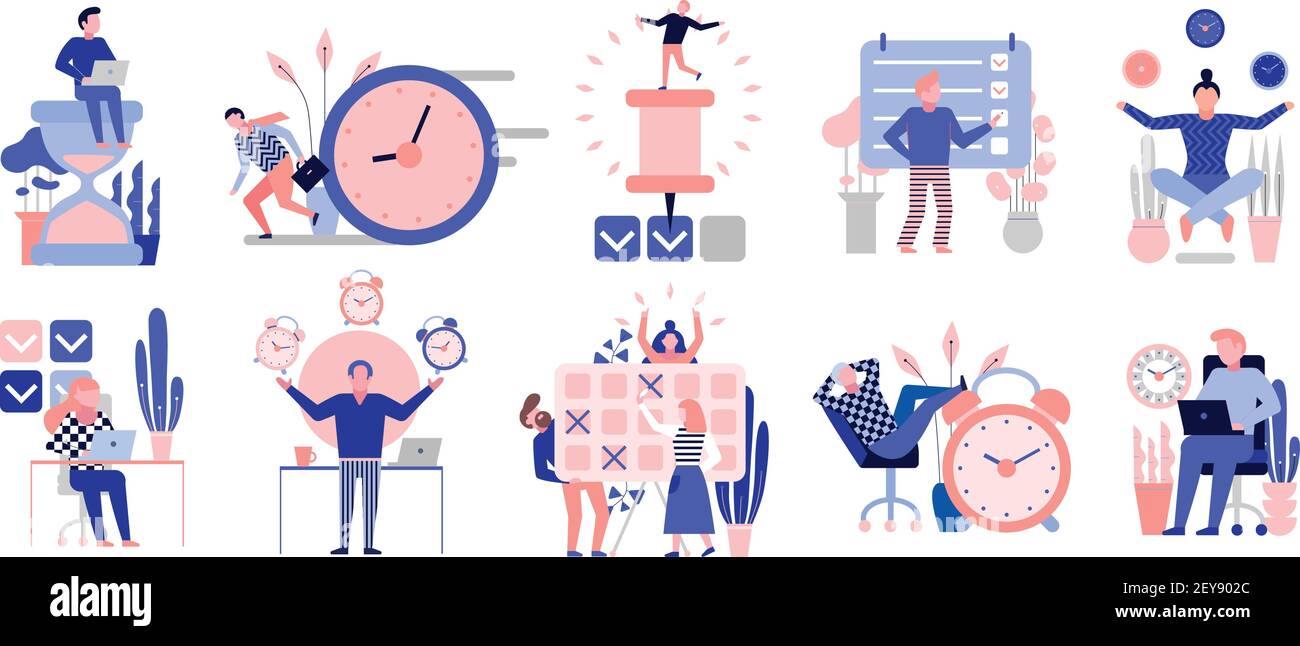 Effective time management symbols flat elements set with tasks planning ...