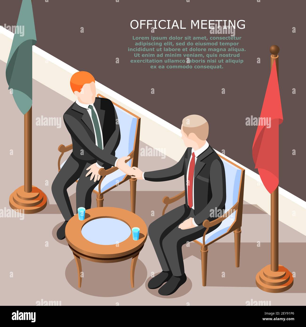 Politicians during hand shake at official meeting isometric background ...