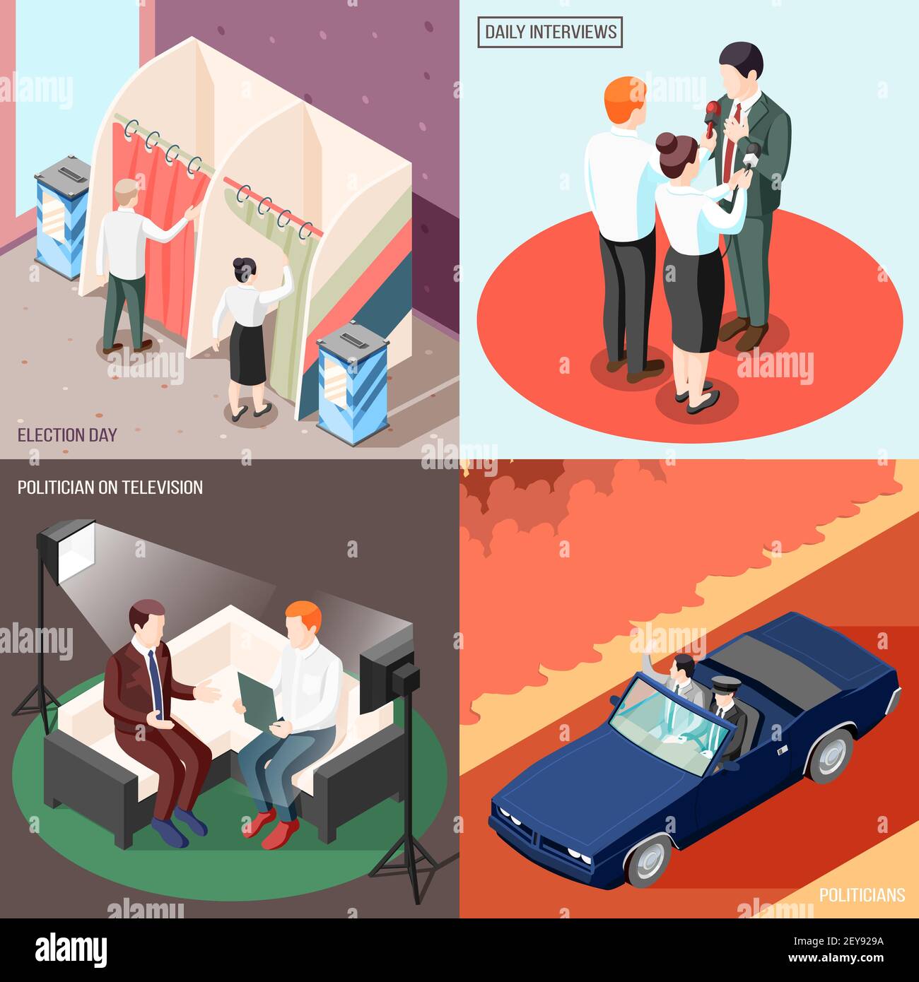 Politicians during television program and interview voters at election ...