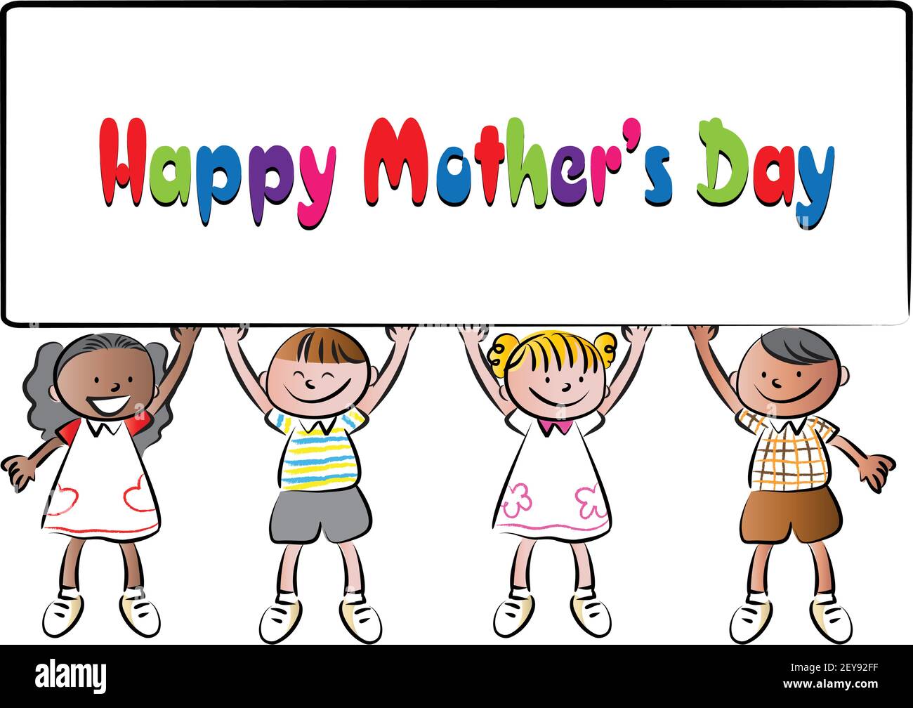 vector cartoon children hold card: happy mathers day Stock Vector Image ...