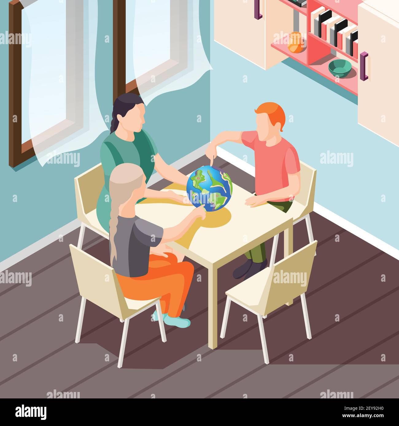 Alternative education isometric background with teacher and pupils ...