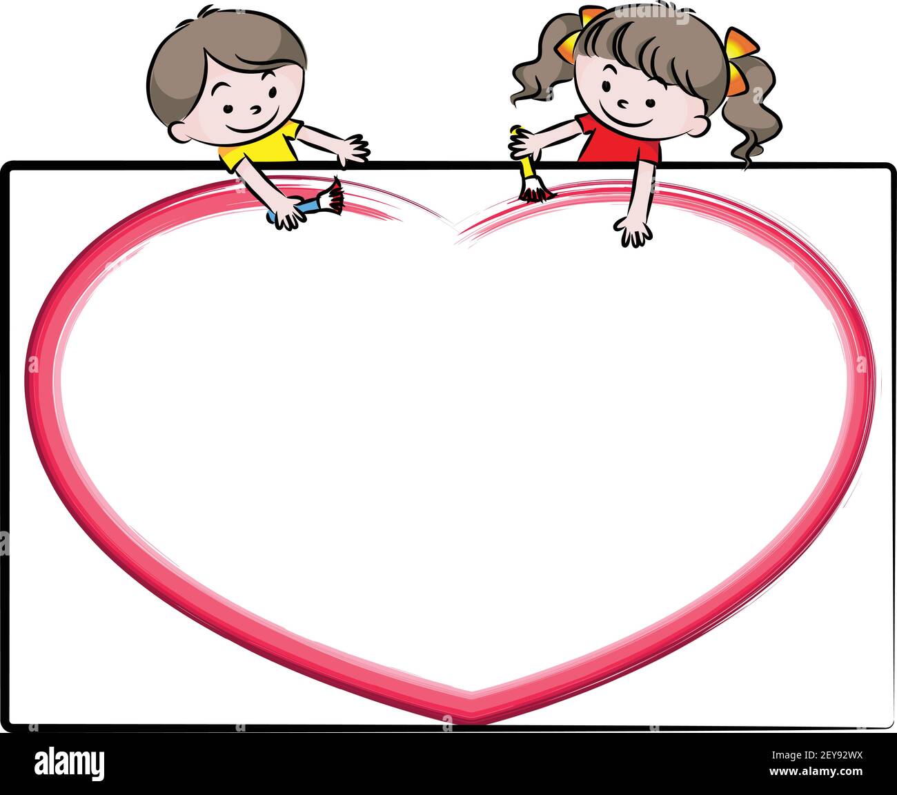 vector cartoon kid hold heart shape border Stock Vector Image & Art - Alamy