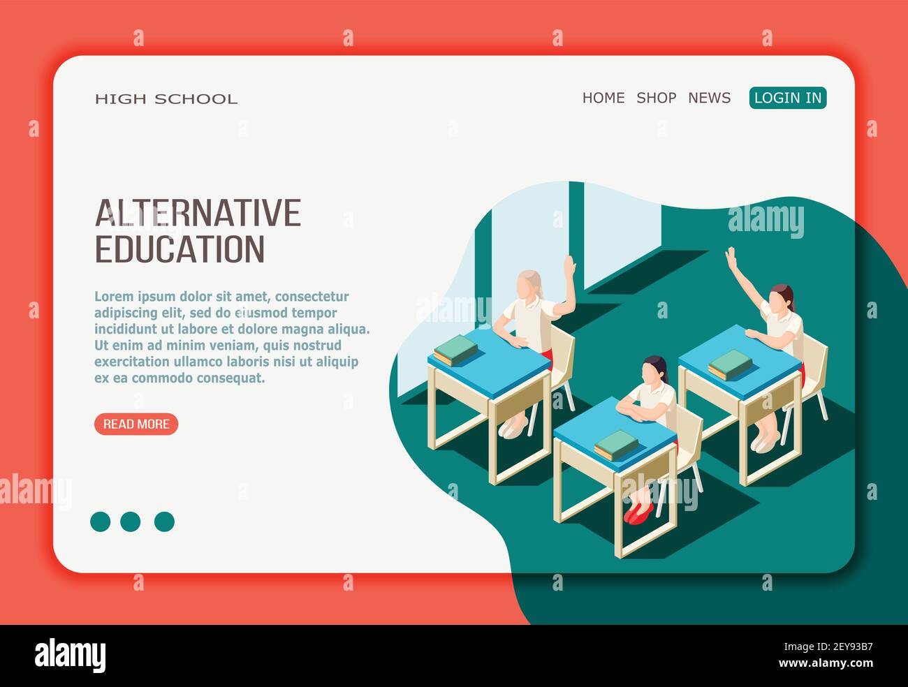 Alternative education isometric landing web page with buttons menu and ...