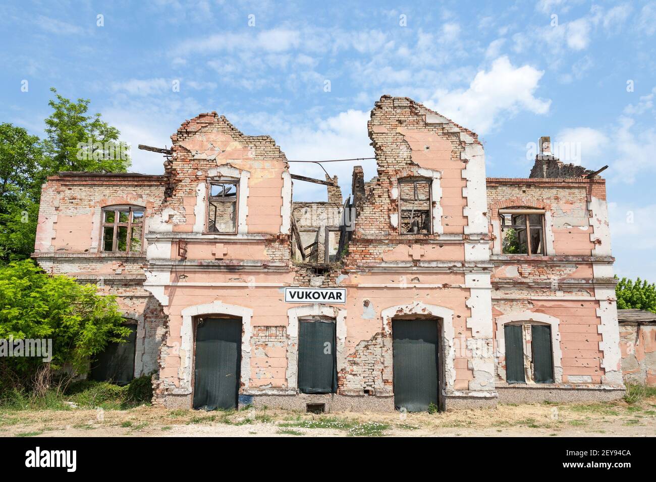 Vukovar train station, heavily ruined and damaged following the Serbia ...