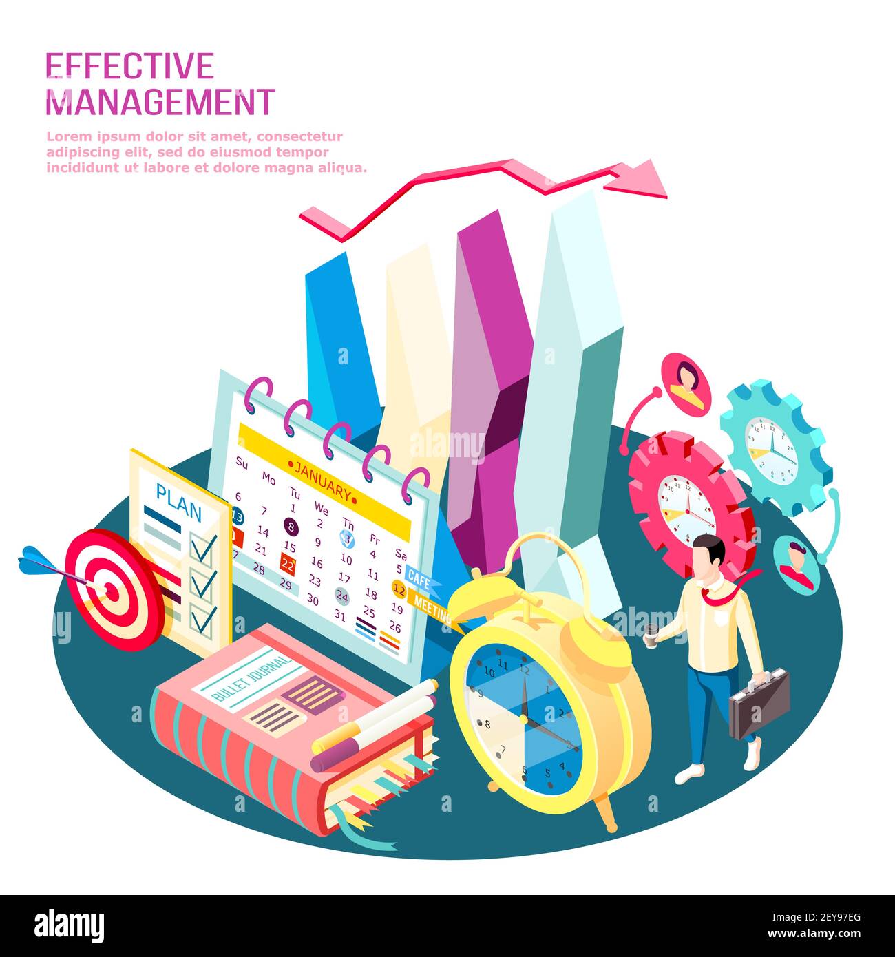 Effective management concept isometric composition business targets and ...