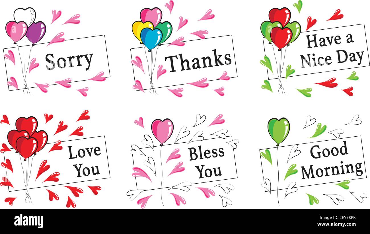 vector heart shape balloons greeting card stickers set Stock Vector ...