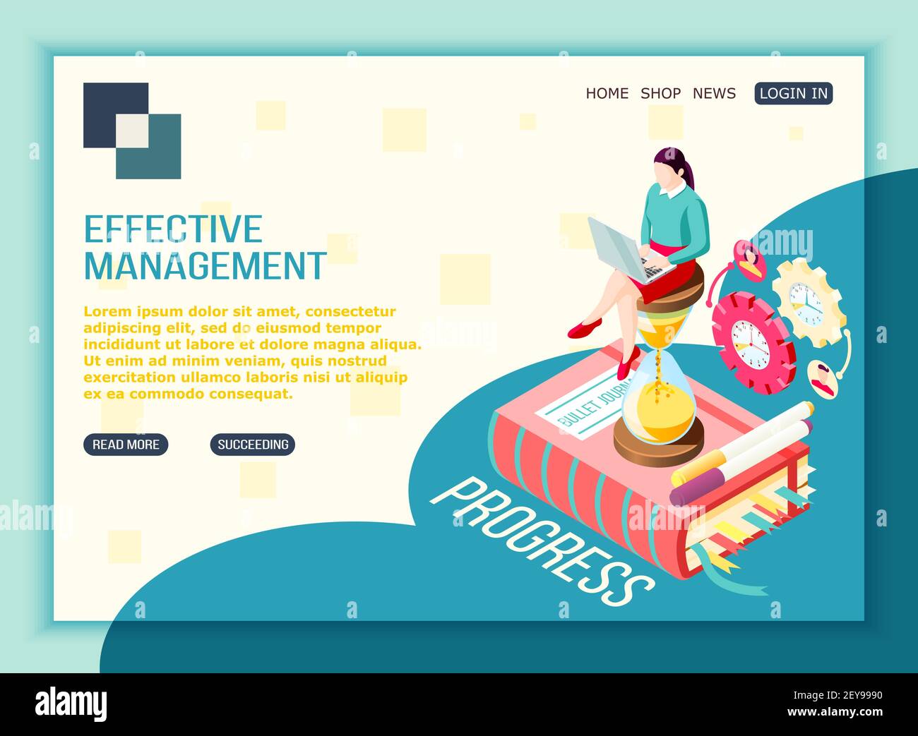 Effective management concept isometric landing page with editable text ...