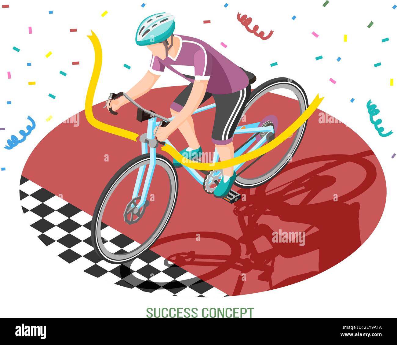 Success concept isometric composition with human character of bike ...