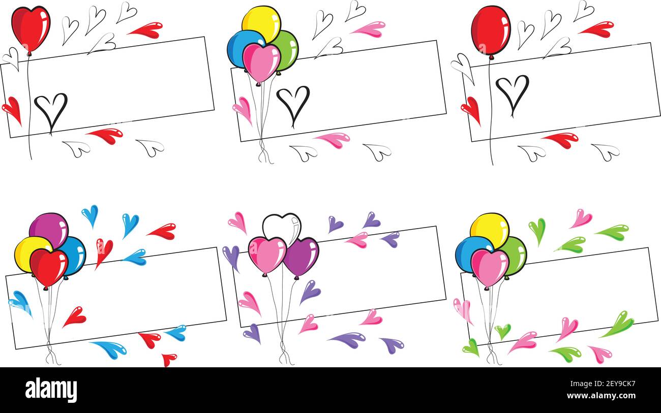 vector heart shape balloons card border frame background set Stock ...