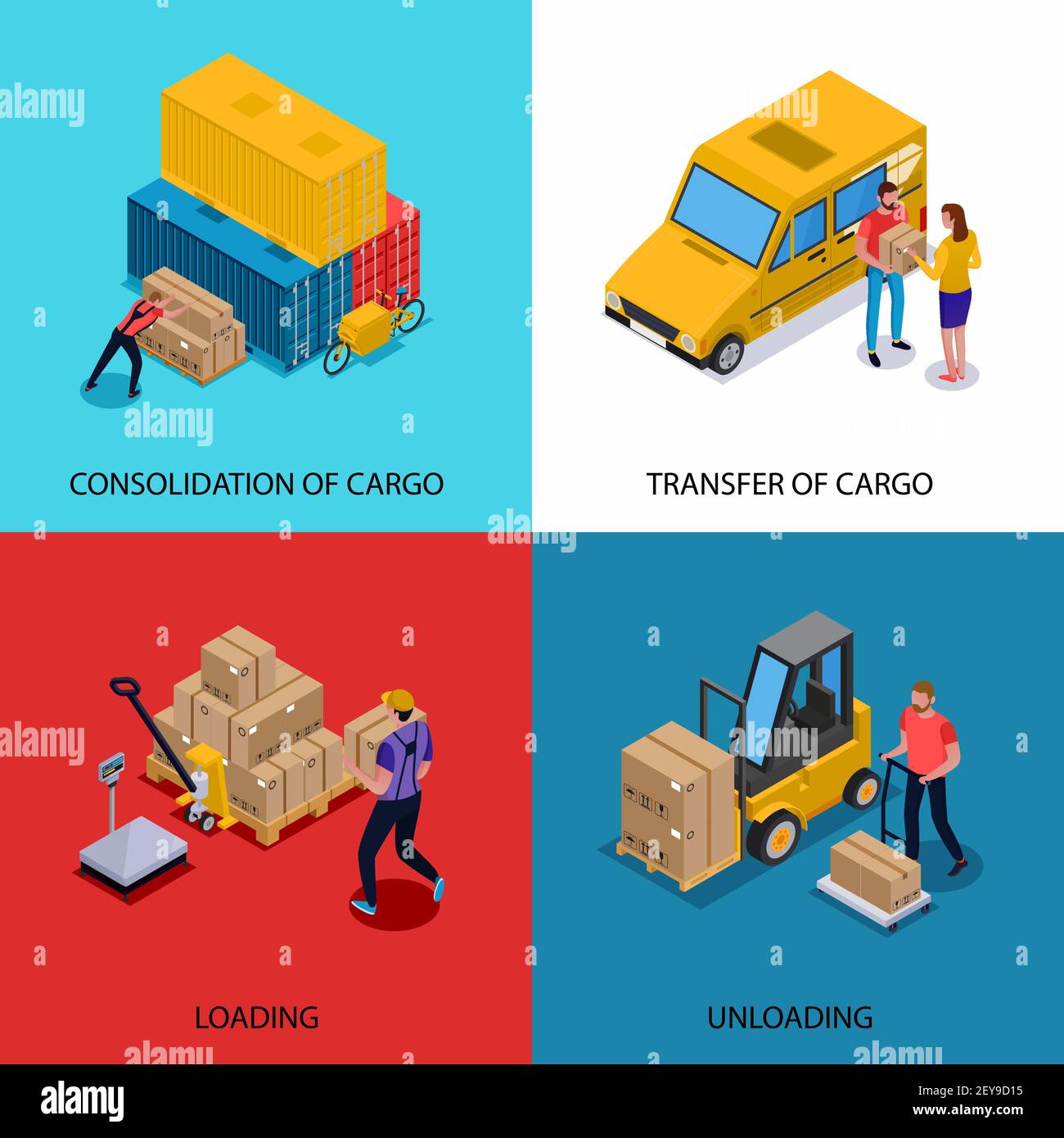 Isometric 2x2 design concept with consolidation loading unloading and ...