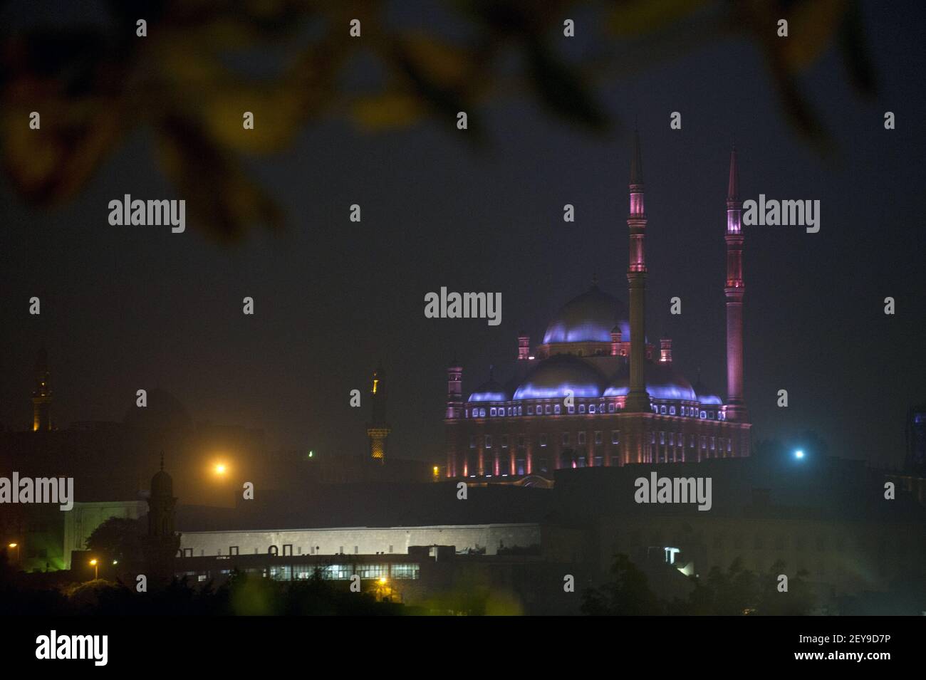 February 4th 2013 - Cairo, Egypt - Night view of the Saladin Citadel of ...