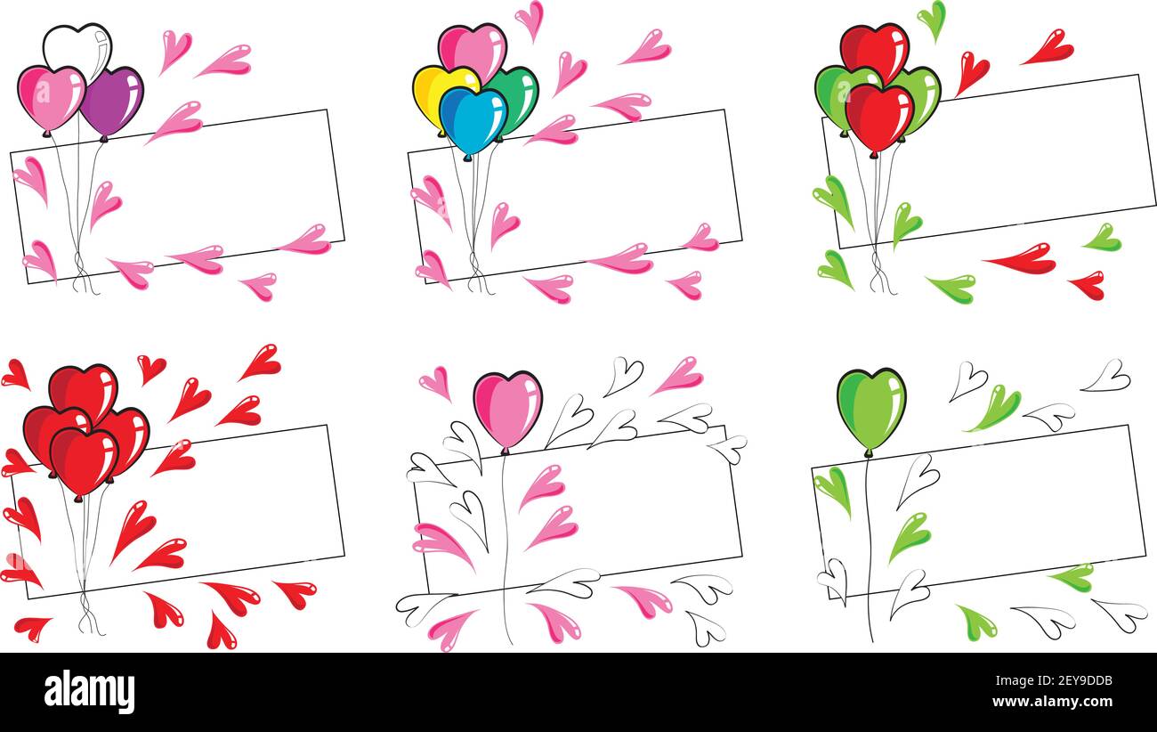 vector heart shape balloons card border frame background set Stock ...