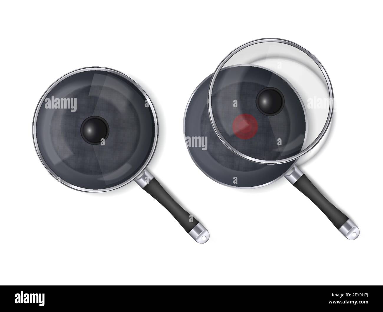 Frying pan set for cooking lunch or dinner realistic isolated vector ...
