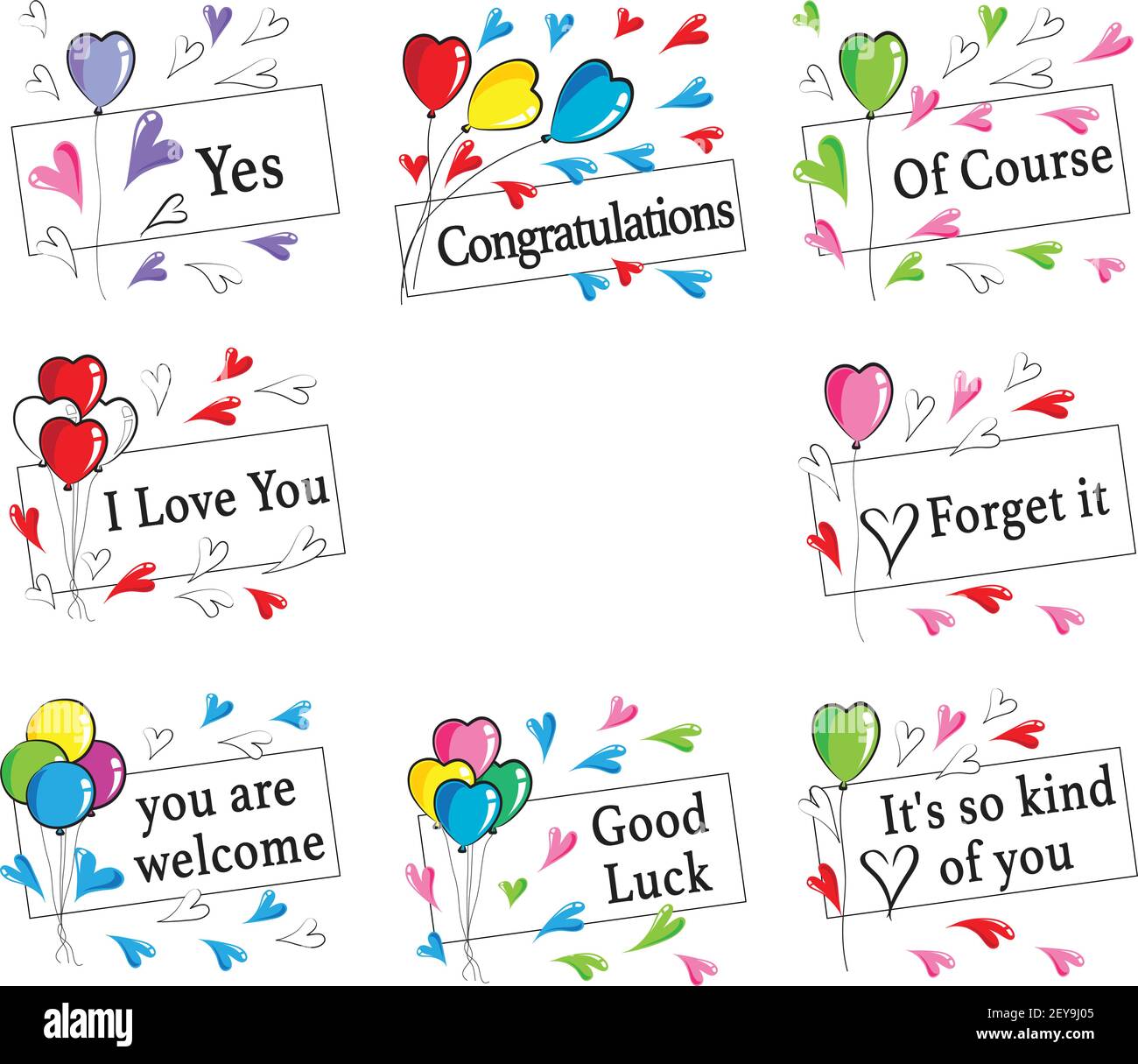 vector heart shape balloons greeting card stickers set Stock Vector ...