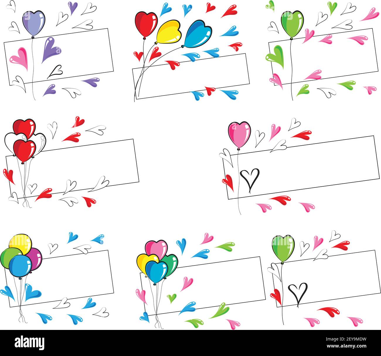 vector heart shape balloons card border frame background set Stock ...