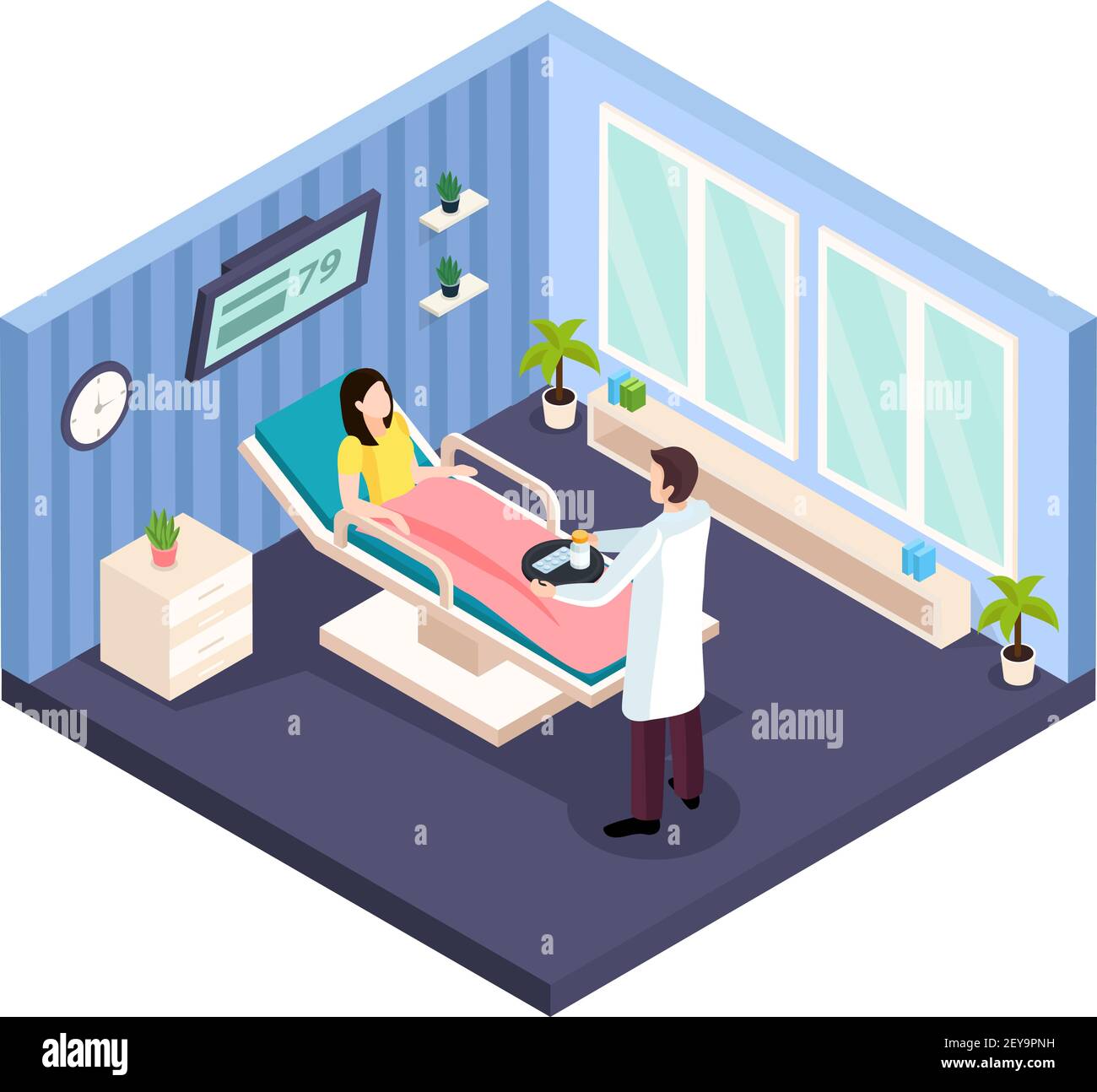 Women health isometric composition with indoor view of hospital room ...