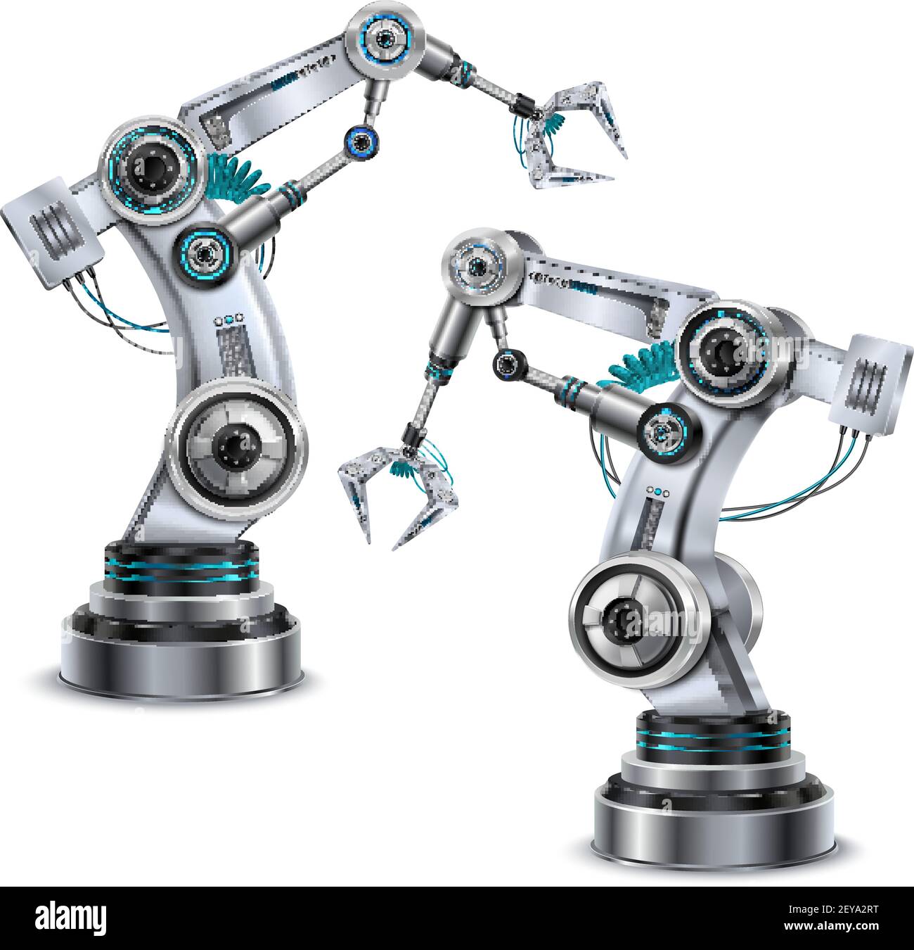 Robotic arm realistic set with modern technology symbols isolated ...
