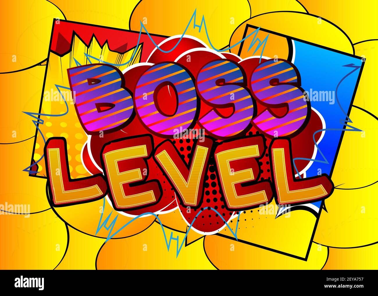 Gaming level, Game progress related words, quote on Comic book style ...