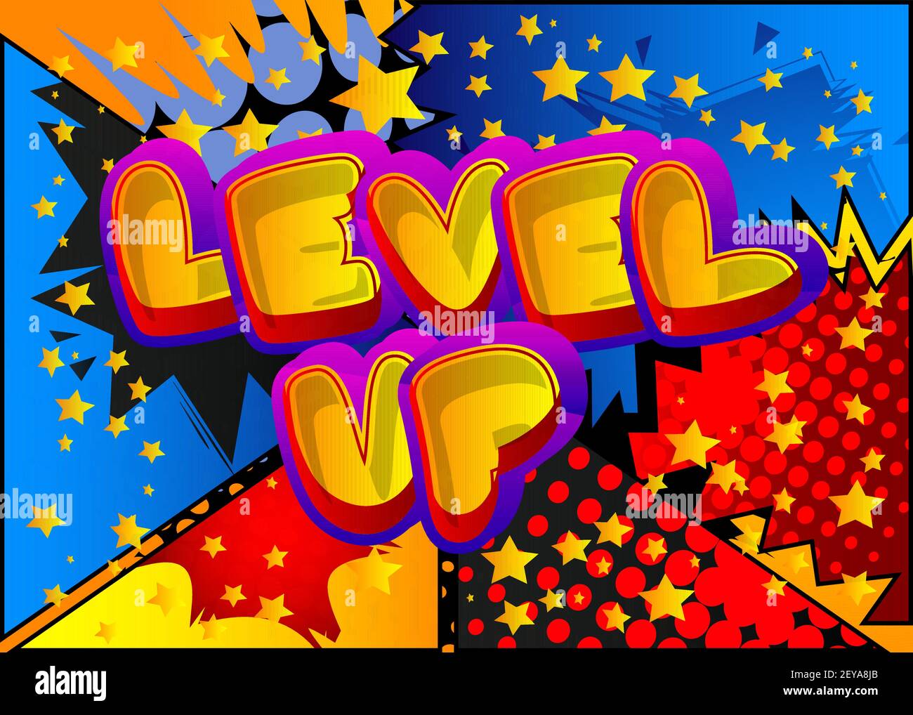 Gaming level, Game progress related words, quote on Comic book style ...