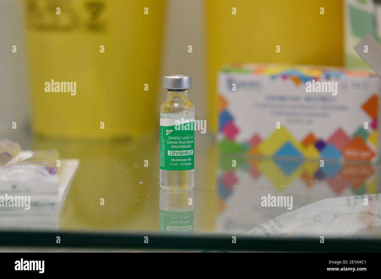 Kiev, Ukraine. 05th Mar, 2021. A vial of the AstraZeneca (Covishield ...