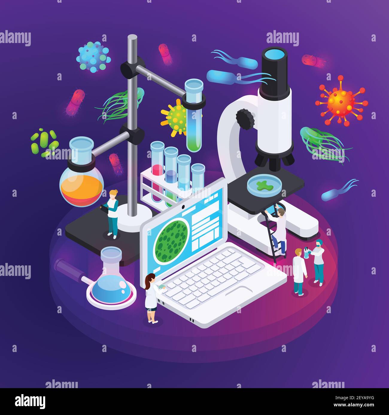Microbiology isometric poster illustrated equipment of science ...