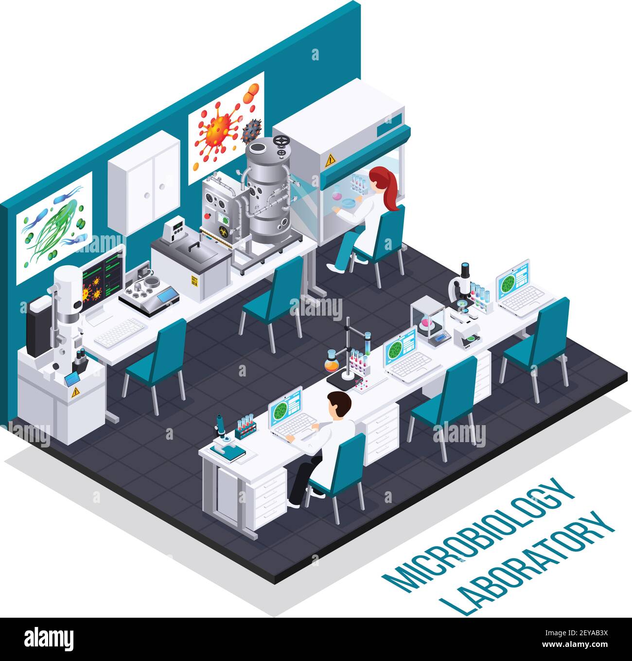 Microbiology laboratory isometric composition with bioreactor electron ...