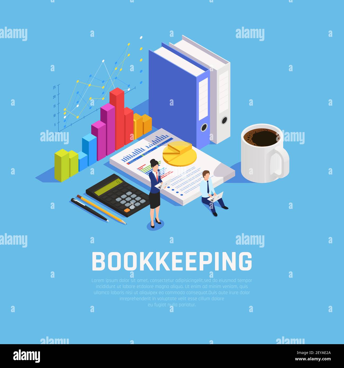 Book keeping isometric composition with charts documentation and ...