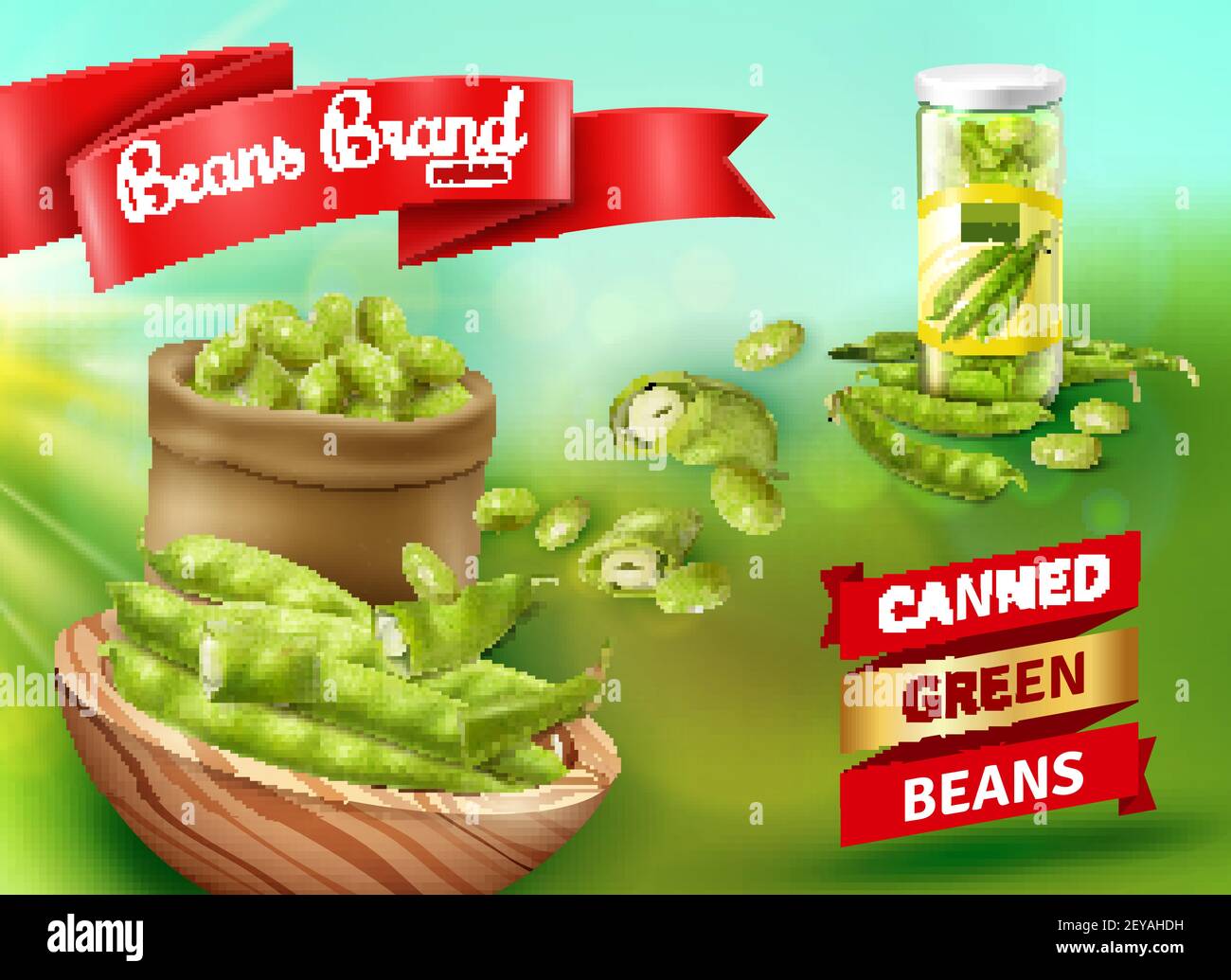 Realistic advertising poster with natural canned green beans vector ...