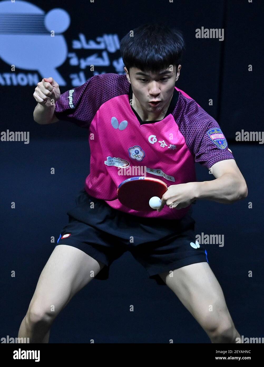 Doha. 5th Mar, 2021. Lin Yun-Ju of Chinese Taipei returns the ball ...