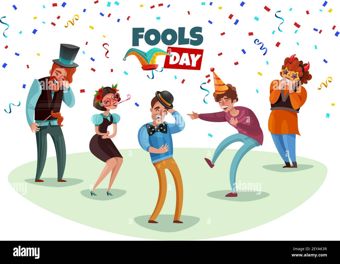 Happy laughing people celebrating april fools day cartoon vector ...