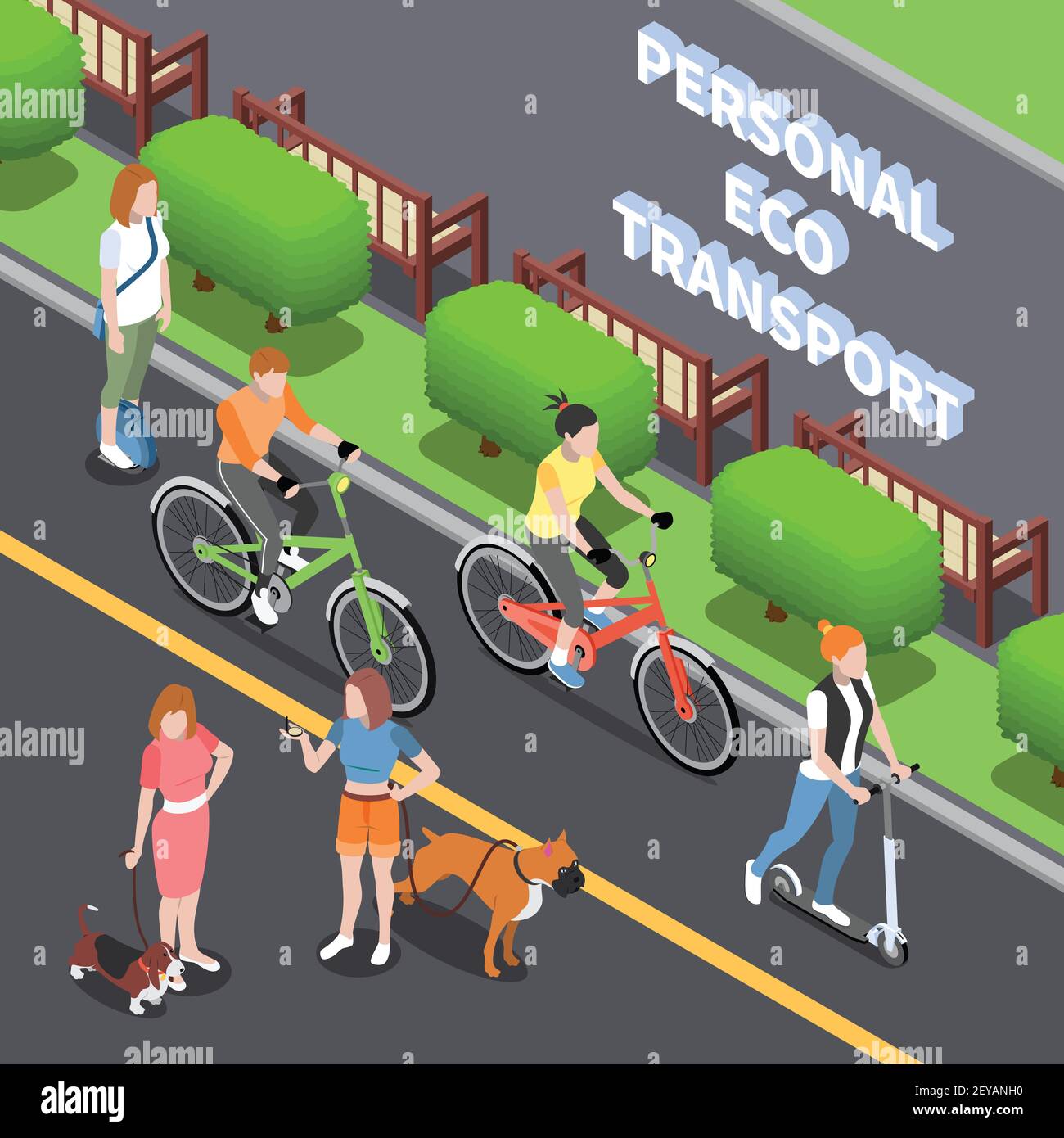 Personal eco transportation background with green transport symbols ...