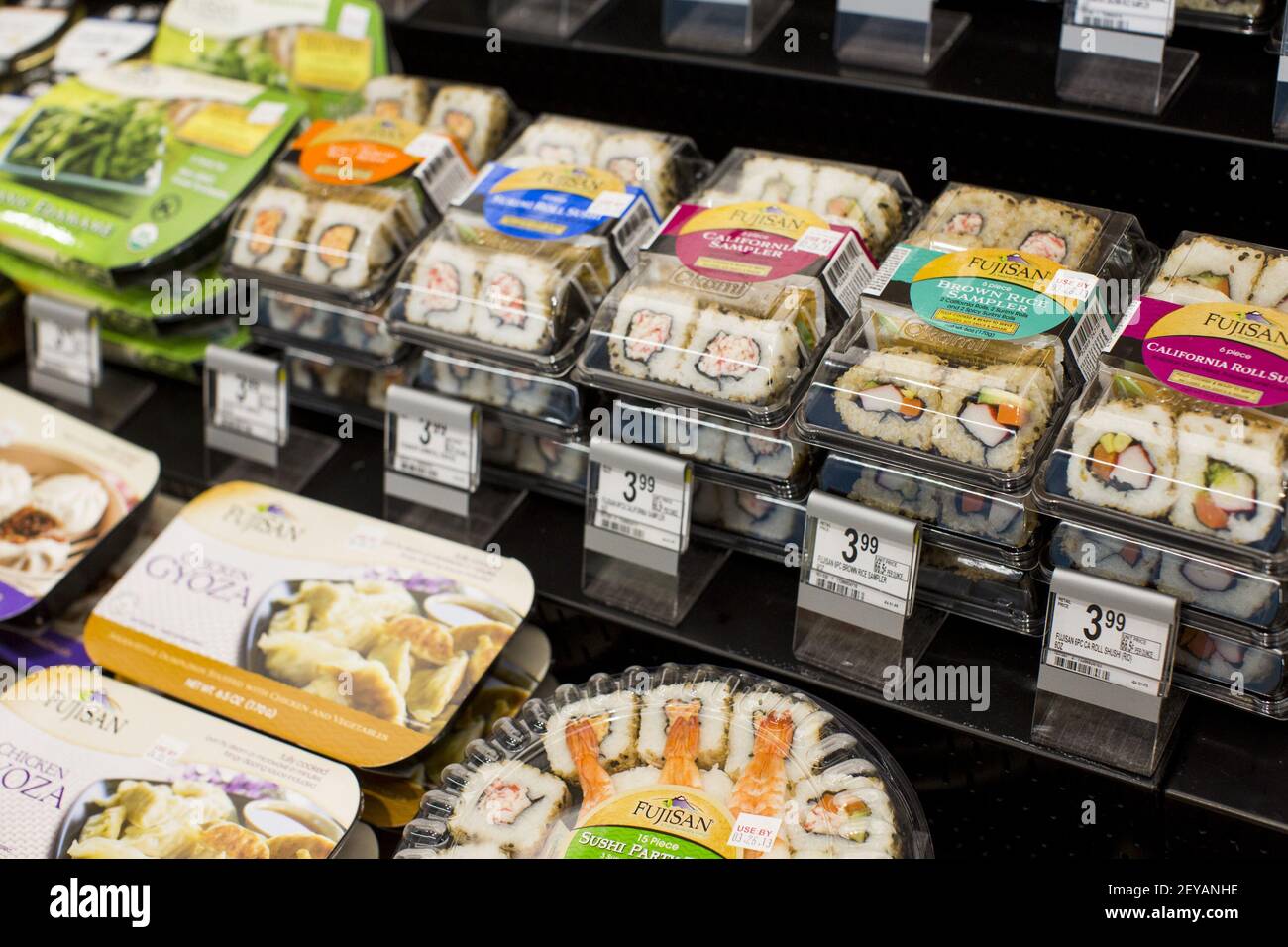 Fresh made sandwiches and other food items on display in the new ...