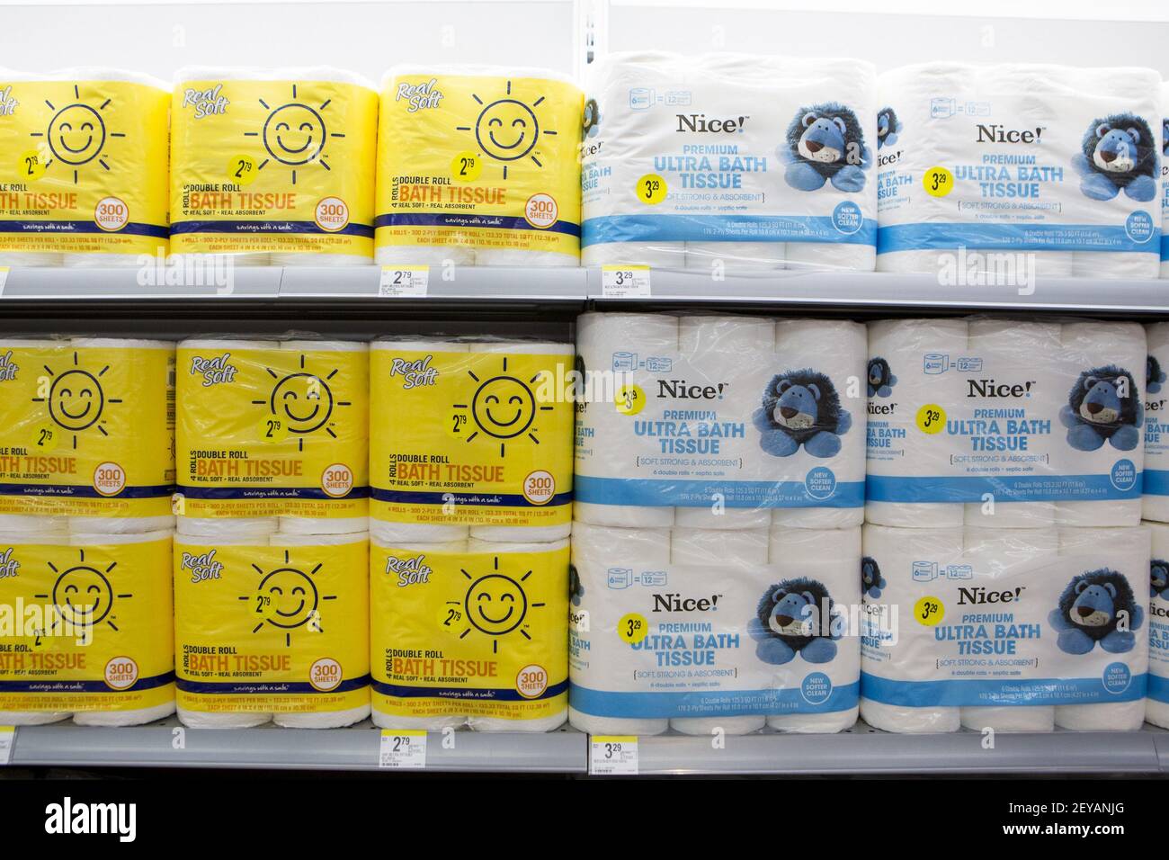 Toilet paper on display in the grocery section of the new Walgreens ...