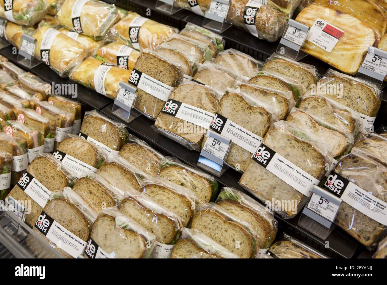 Fresh made sandwiches and other food items on display in the new ...