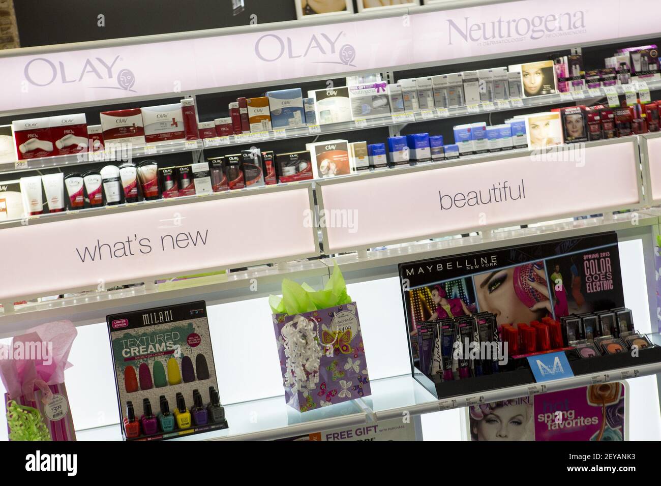 Olay and other cosmetics on display in the new Walgreens Well ...