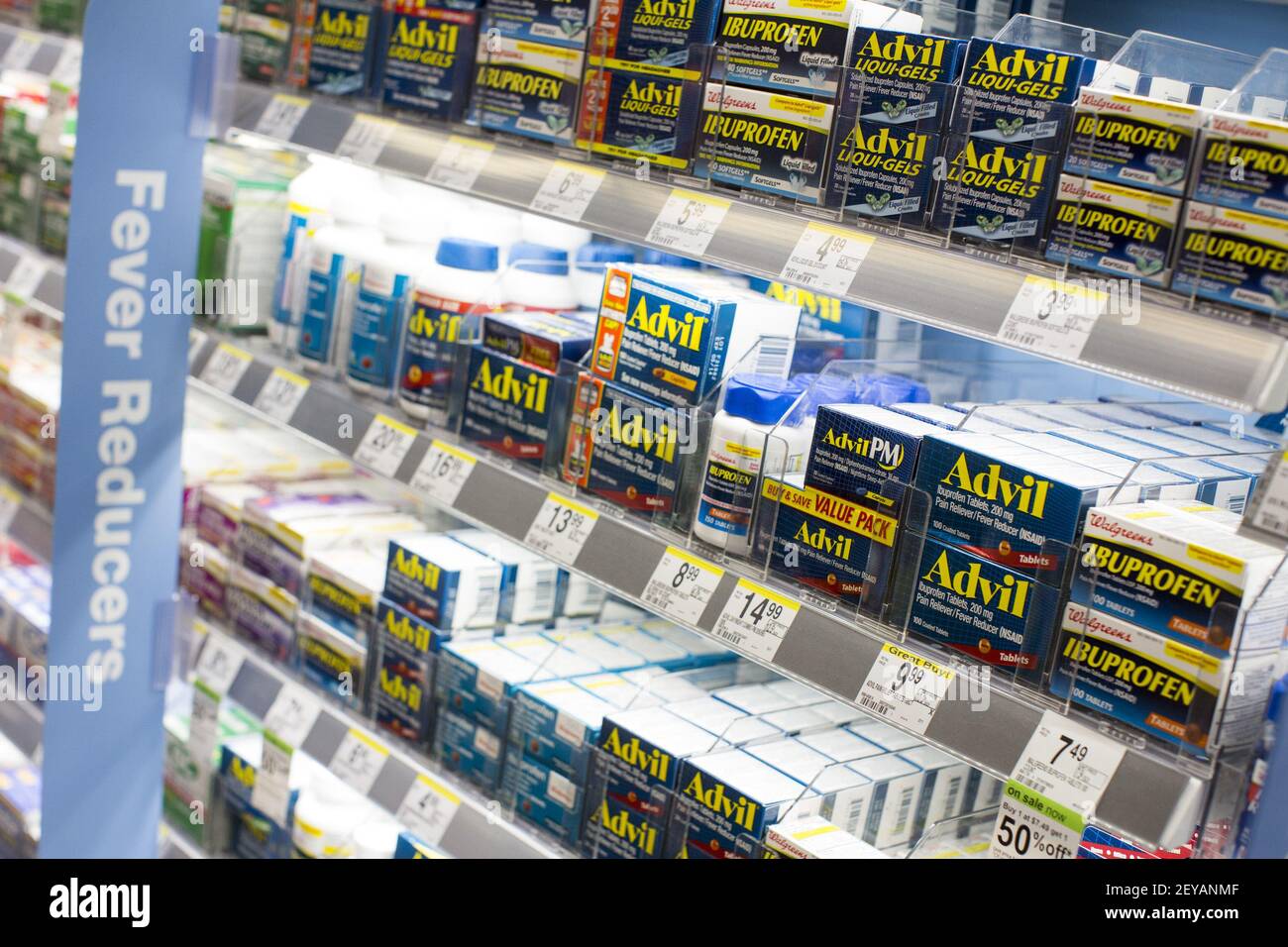 Advil Ibuprofen products on display in the pharmacy section of the new ...