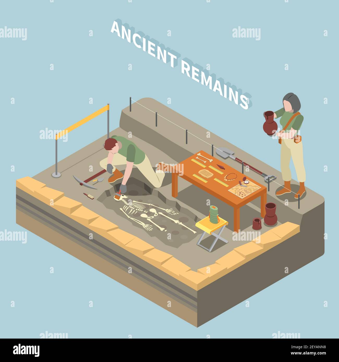 Archeology isometric concept with ancient remains and objects symbols ...