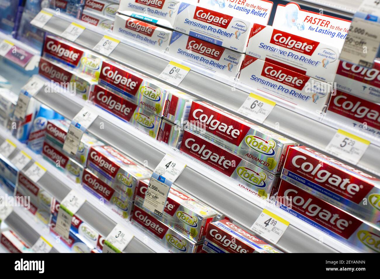 Colgate toothpaste on display in the new Walgreens Well Experience ...