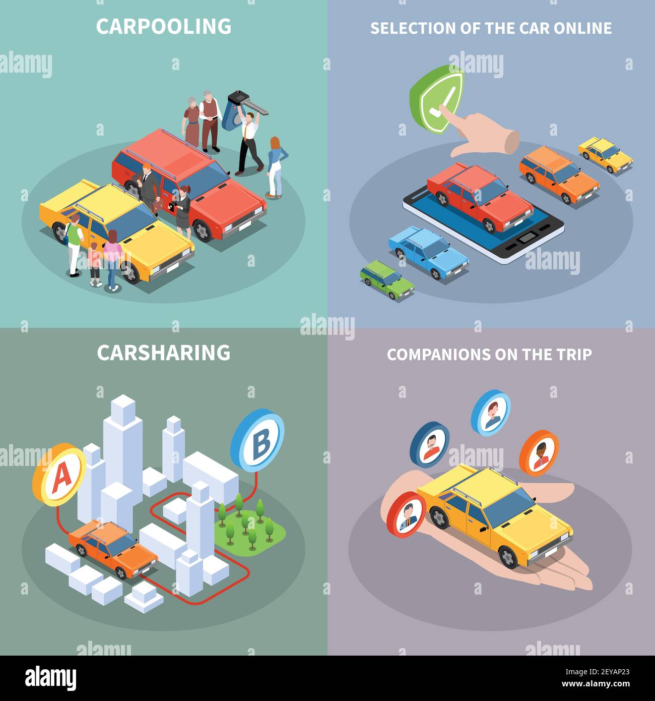 Carsharing concept icons set with car selection symbols isometric ...