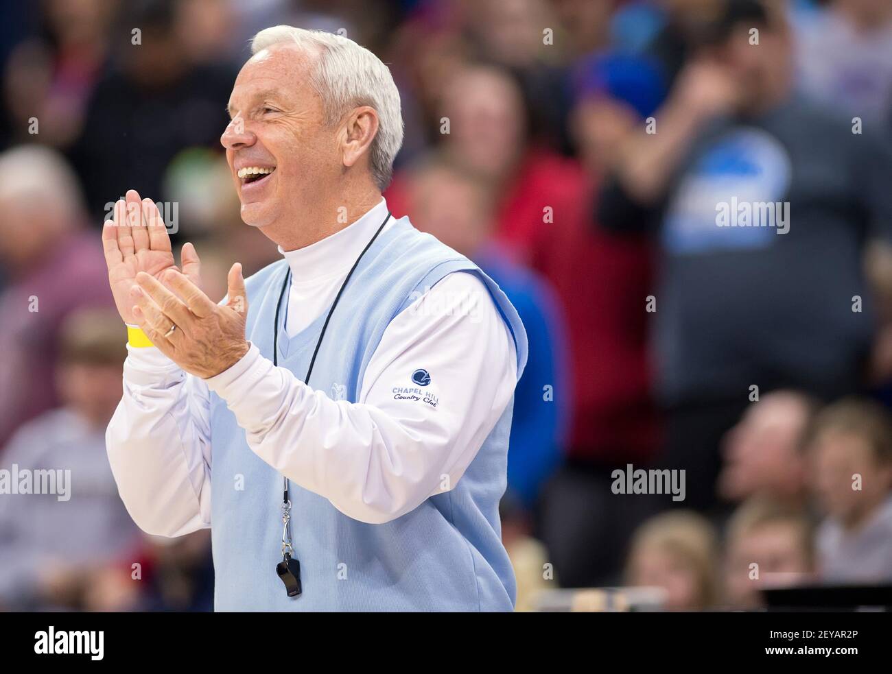 North Carolina Tar Heels head coach Roy Williams laughs as his players ...