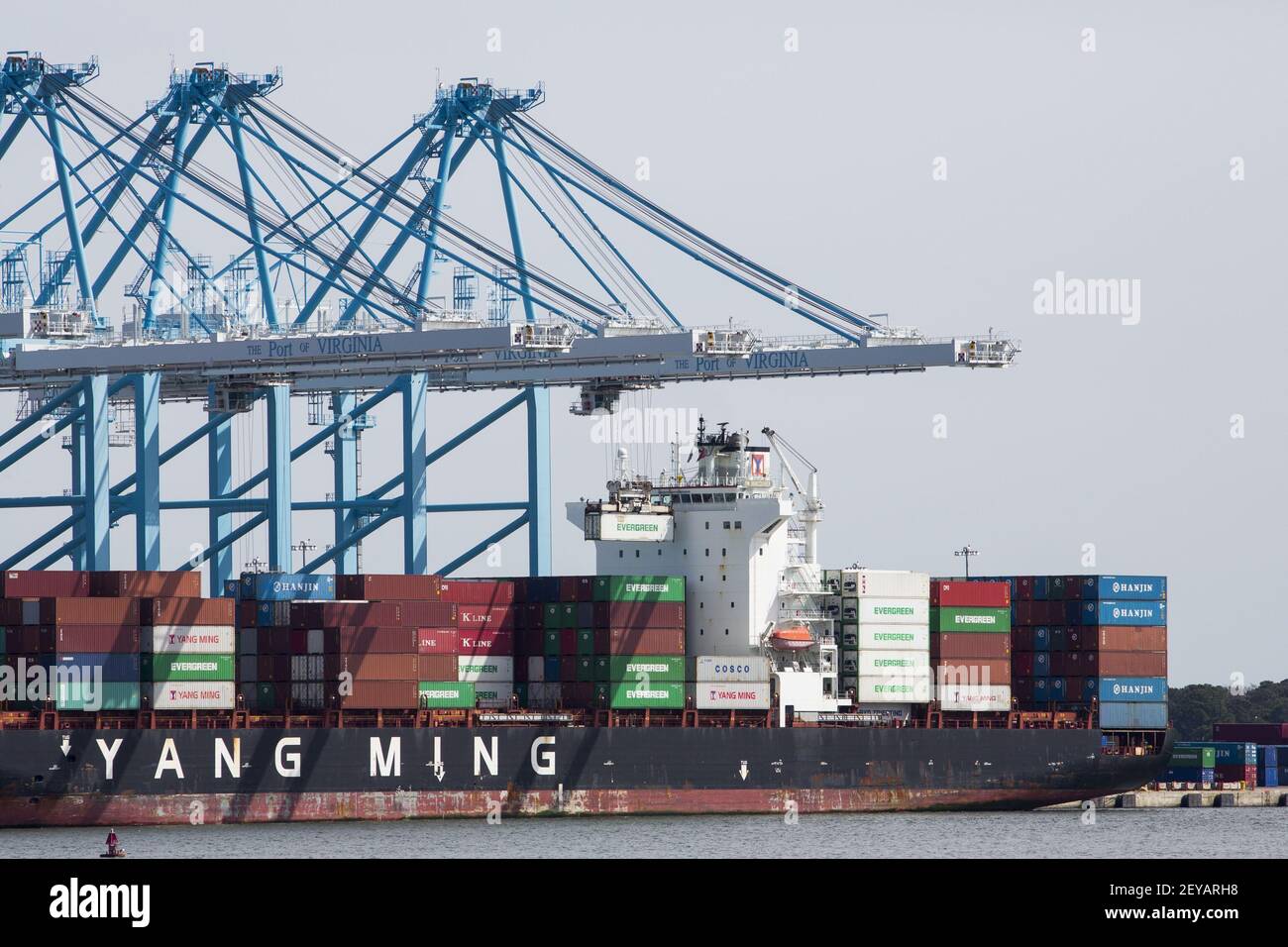 The container ship Yang Ming is loaded at the Port of Virginia in ...