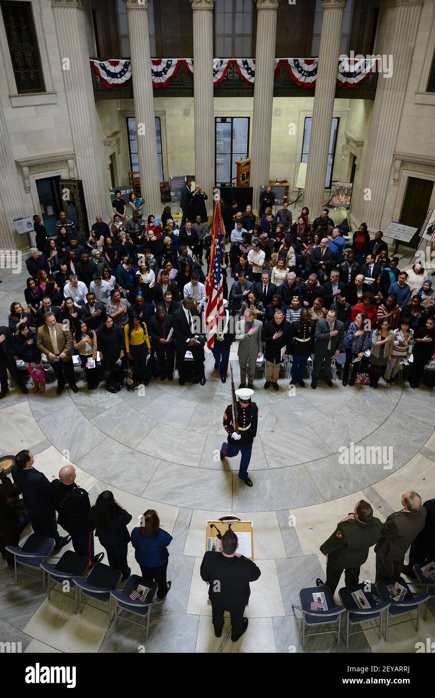 U.S. Marines present Colors as immigrants attend a U.S. Citizenship ...