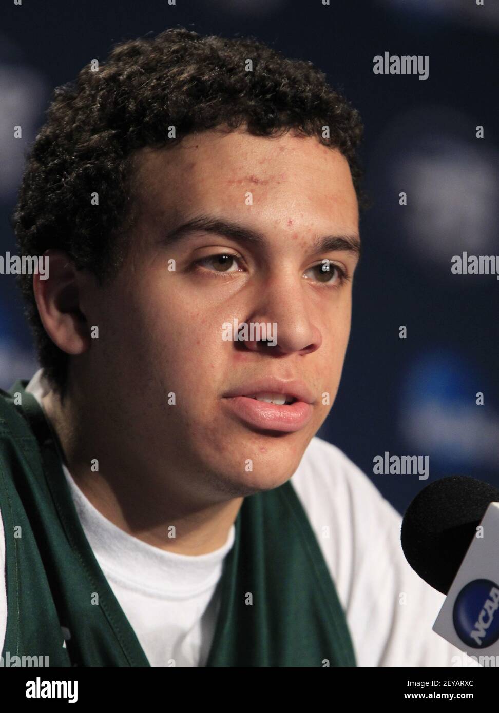 Colorado State player Dorian Green answers questions during an ...