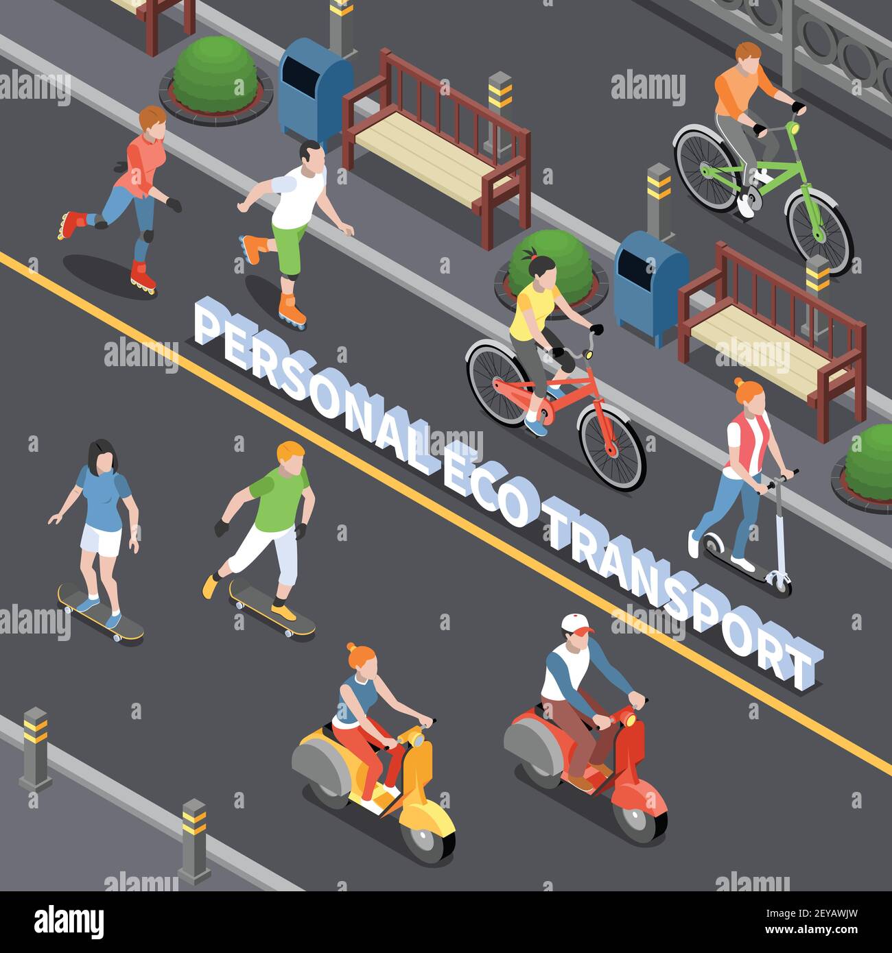 Personal eco transportation composition with personal mobility symbols ...