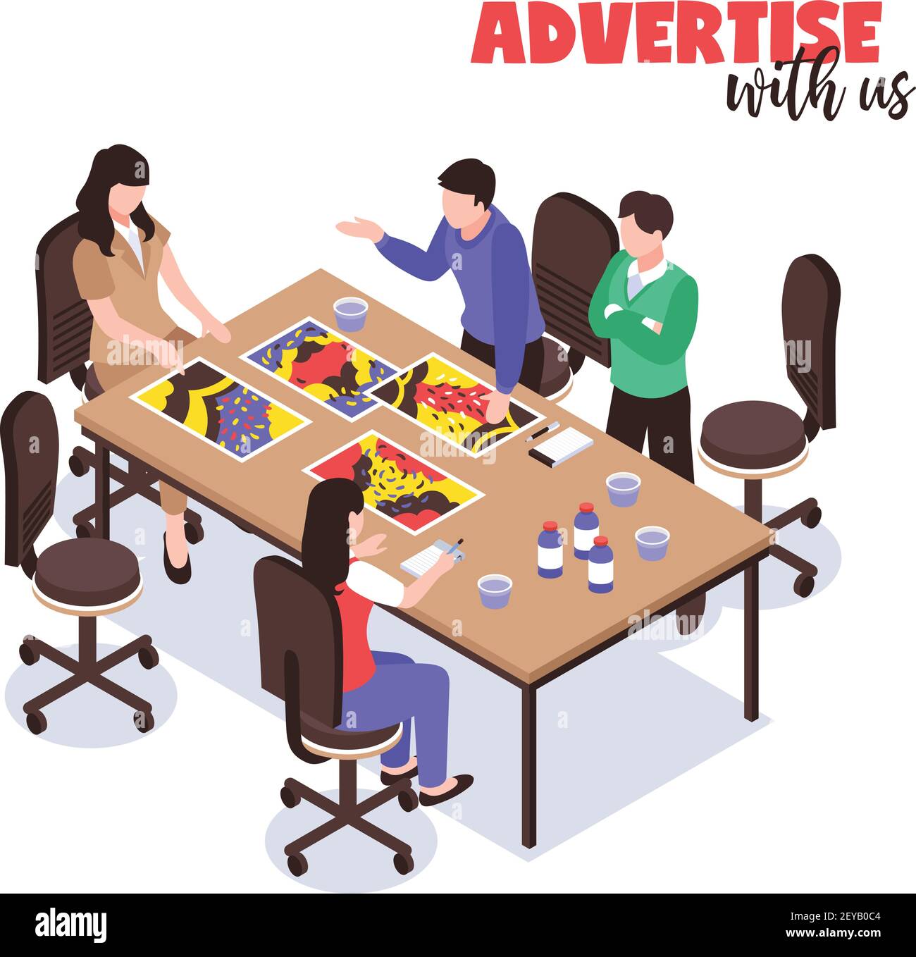 Advertising agency concept with creative thinking symbols isometric ...