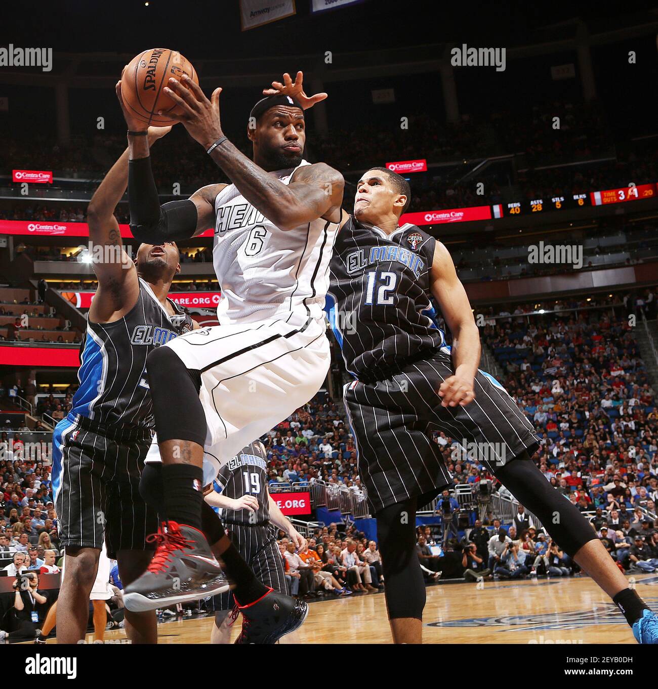 Orlando Magic forward Tobias Harris guards Miami Heat's LeBron James at ...