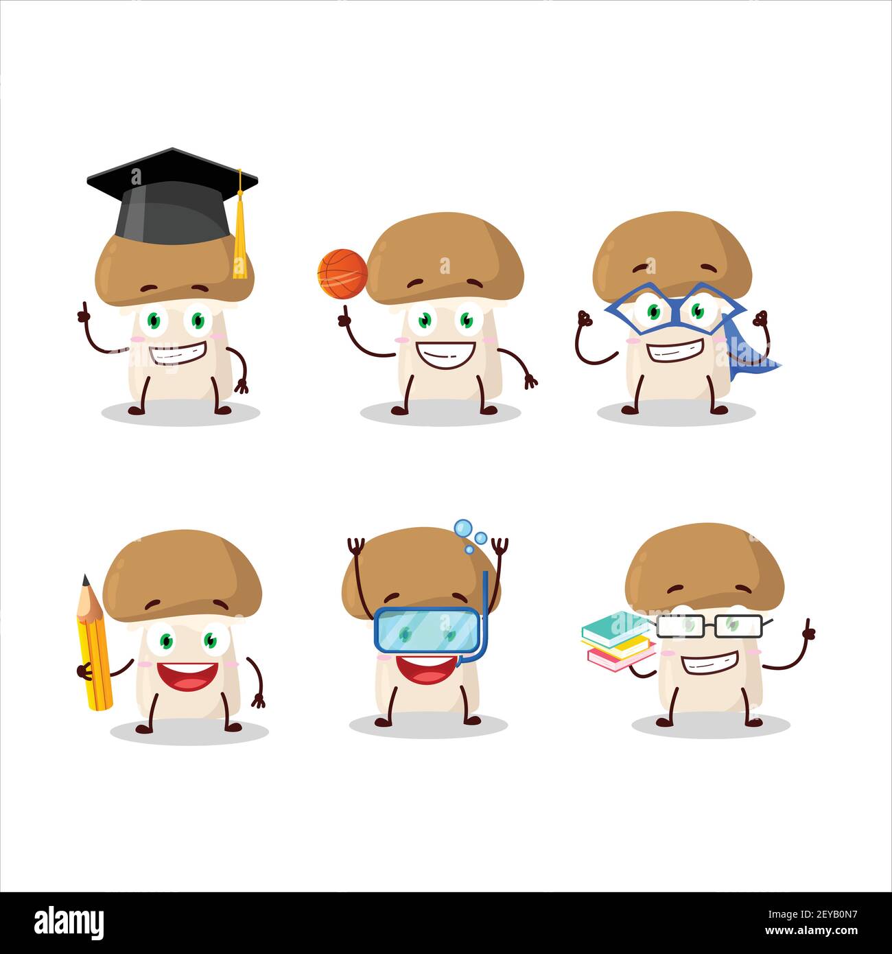 School student of champignon cartoon character with various expressions ...