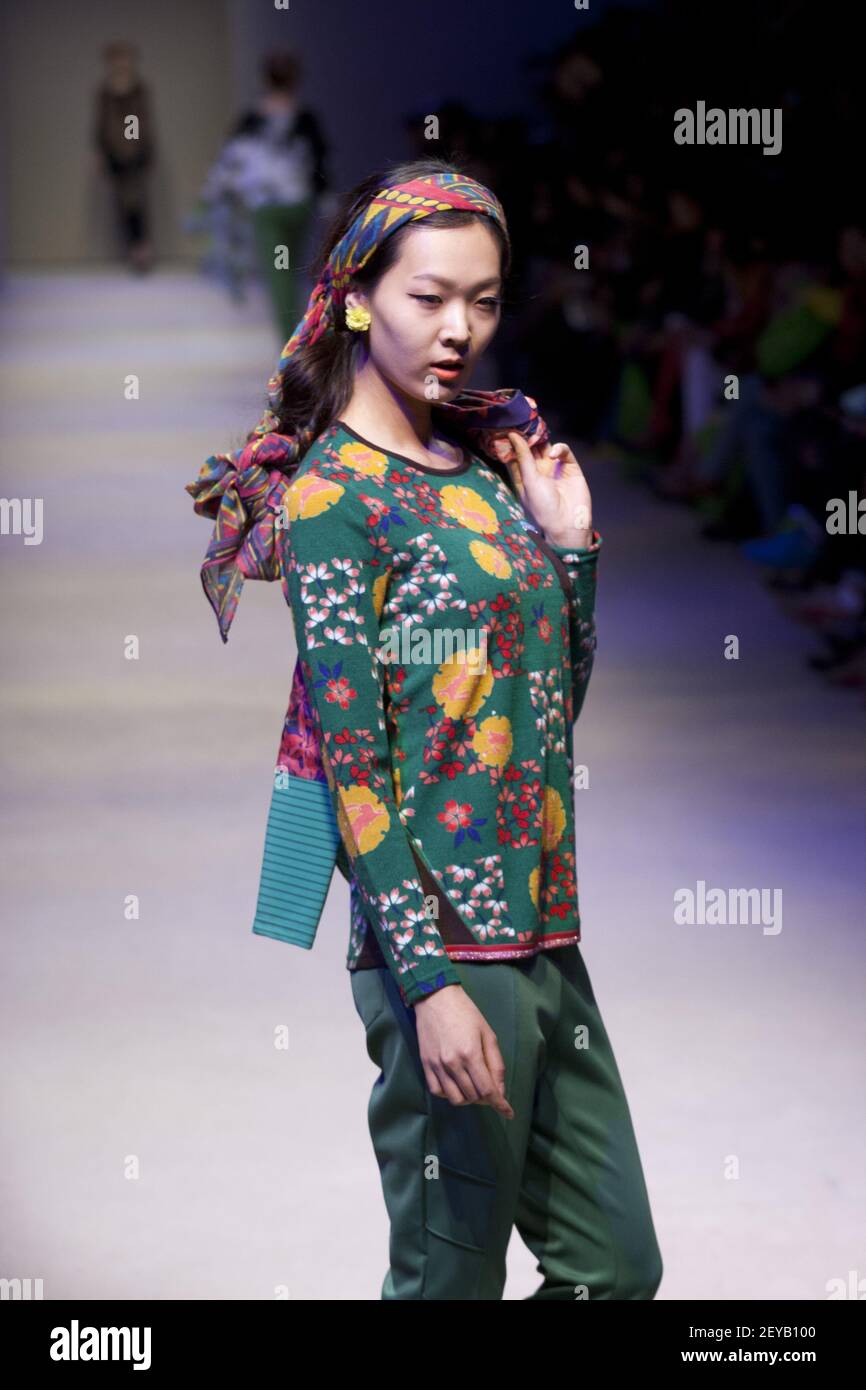 A model wears a creation by South Korean designer Sylvia Oh during a ...