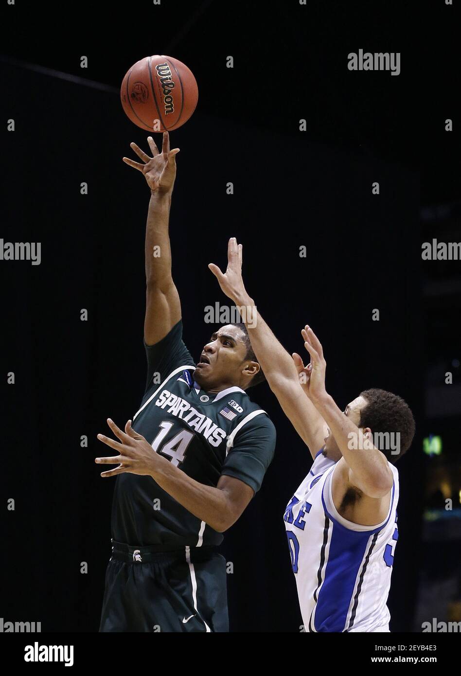 Michigan State guard Gary Harris (14) shoots in second half action in ...